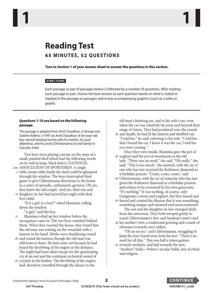 Reading Test: 65 Minutes, 52 Questions | PDF