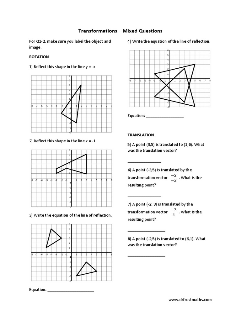 Transformation Questions Worksheet | PDF | Rotation | Mathematics