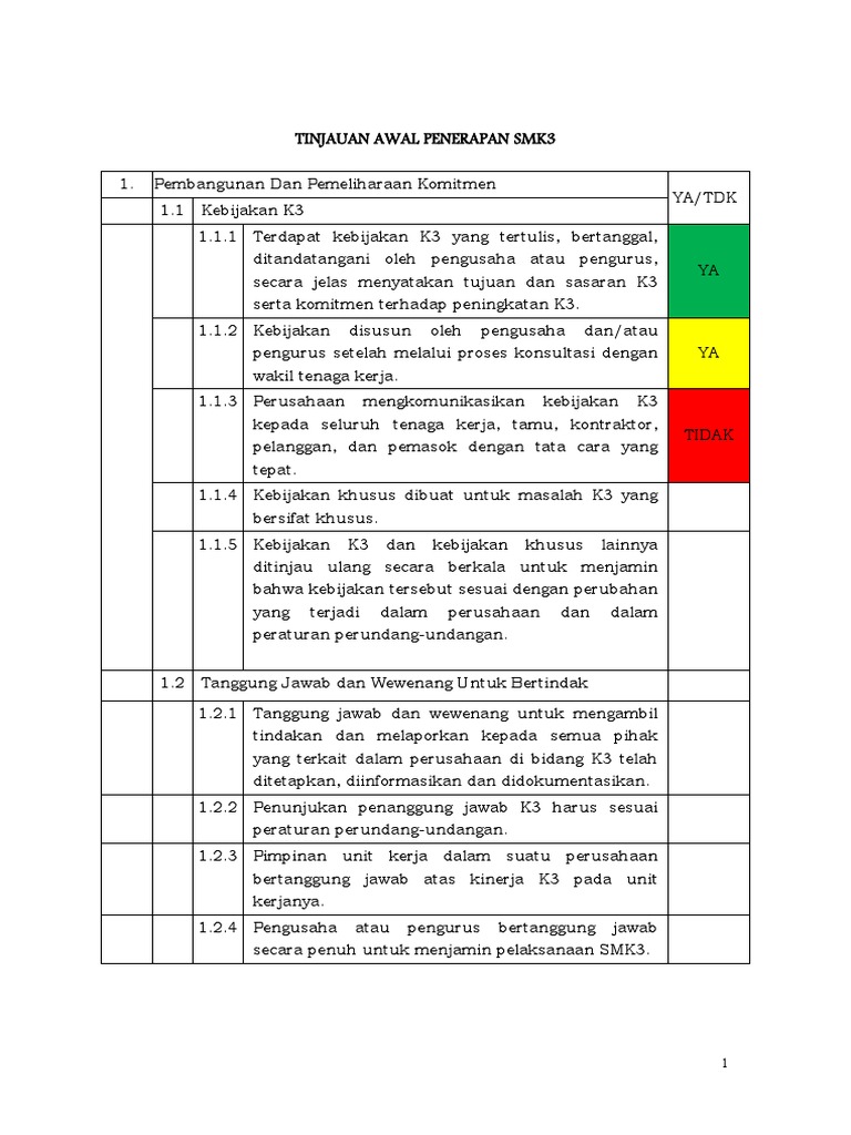 SMK3 Audit Tinjauan Awal | PDF