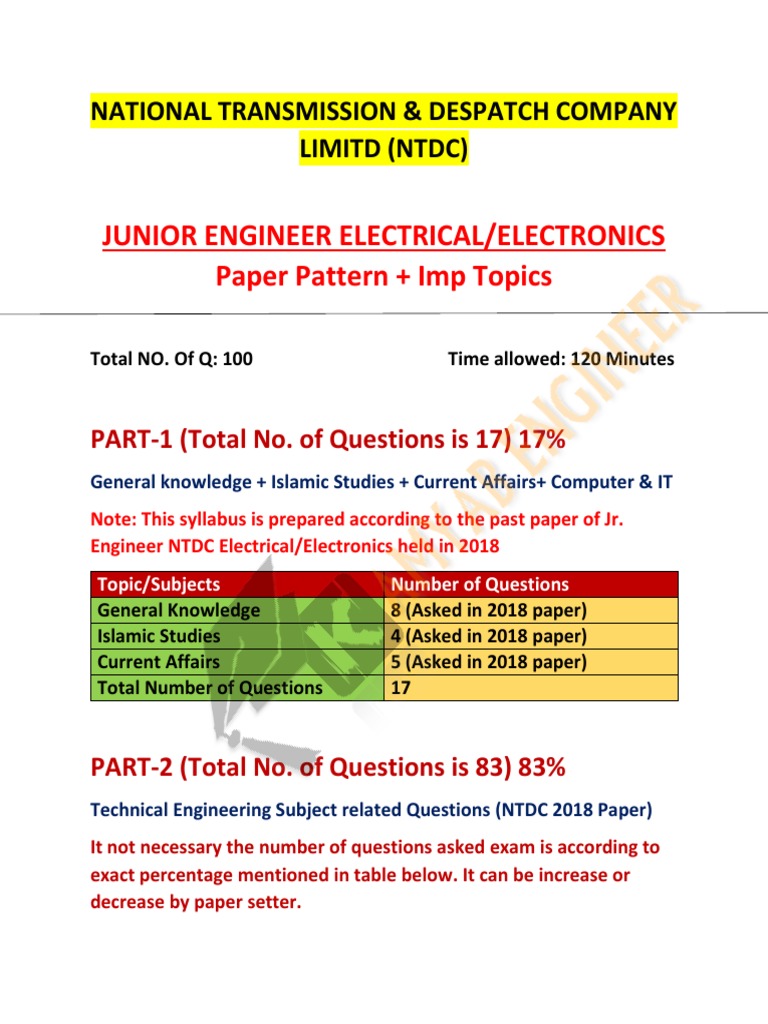 NTDC Junior Engineer Electrical Syllabus | PDF | Electronics ...