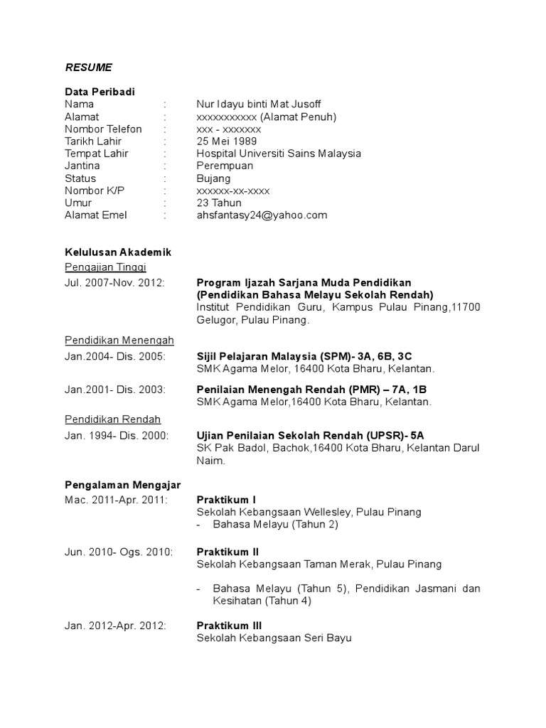 Contoh Resume Cikgu Ayu Dot My | PDF