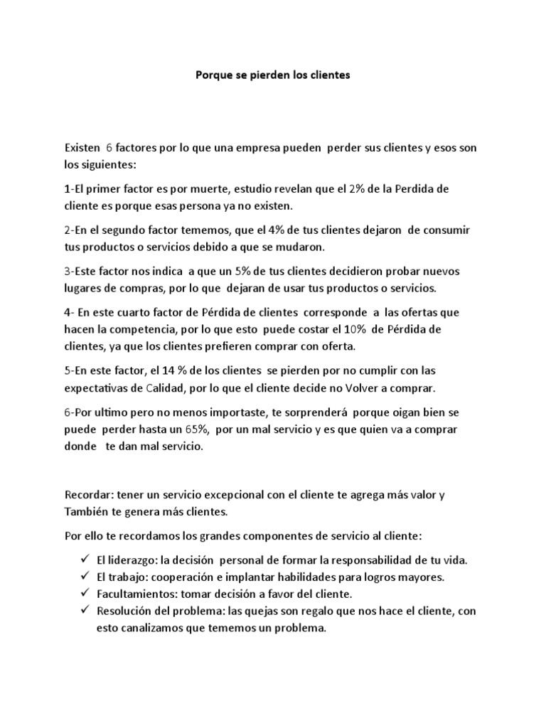 Causas de Pérdida de Clientes | PDF | Crecimiento personal y profesional