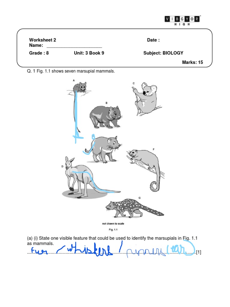 Worksheet 2 Name: - Grade: 8 Unit: 3 Book 9 Subject: Biology Marks: 15 ...