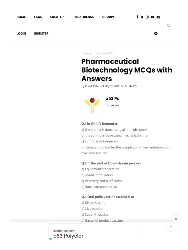 Pharmaceutical Biotechnology MCQs With Answers - Remix Education | PDF ...