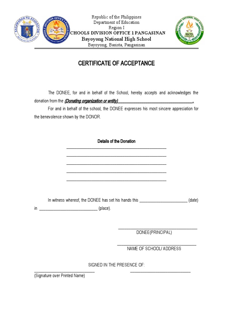 Sample Deed of Acceptance | PDF