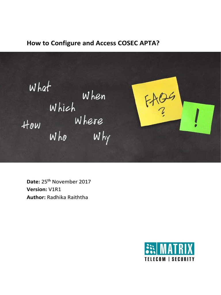 How To Configure and Access COSEC APTA?: Date: 25 Version: V1R1 Author: Radhika Raiththa | PDF ...