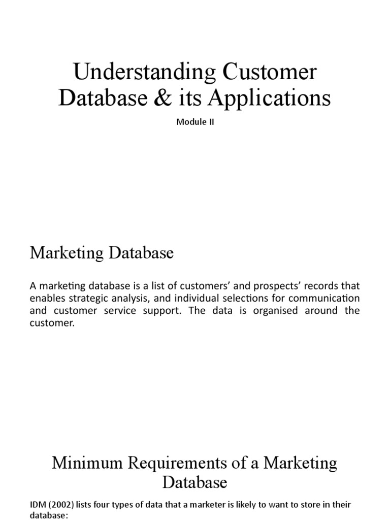 Understanding Customer Database & Its Applications - Module II | PDF | Market Segmentation ...