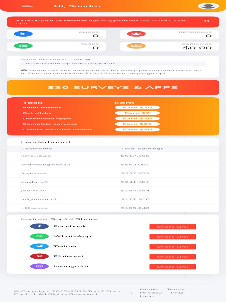 Dashboard Tap 2 Earn | PDF