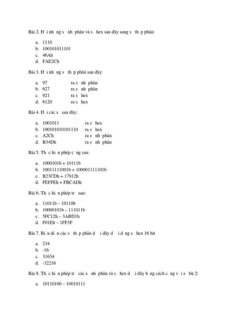 BaiTapTHDC BoSung | PDF