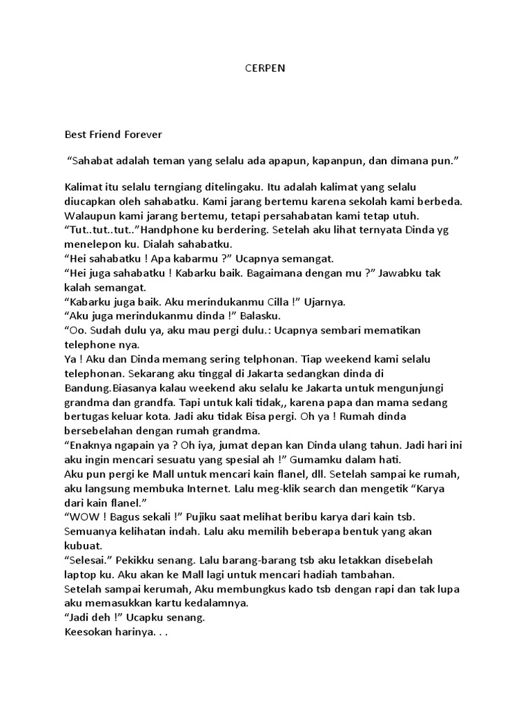 Cerpen Tema Persahabatan | PDF