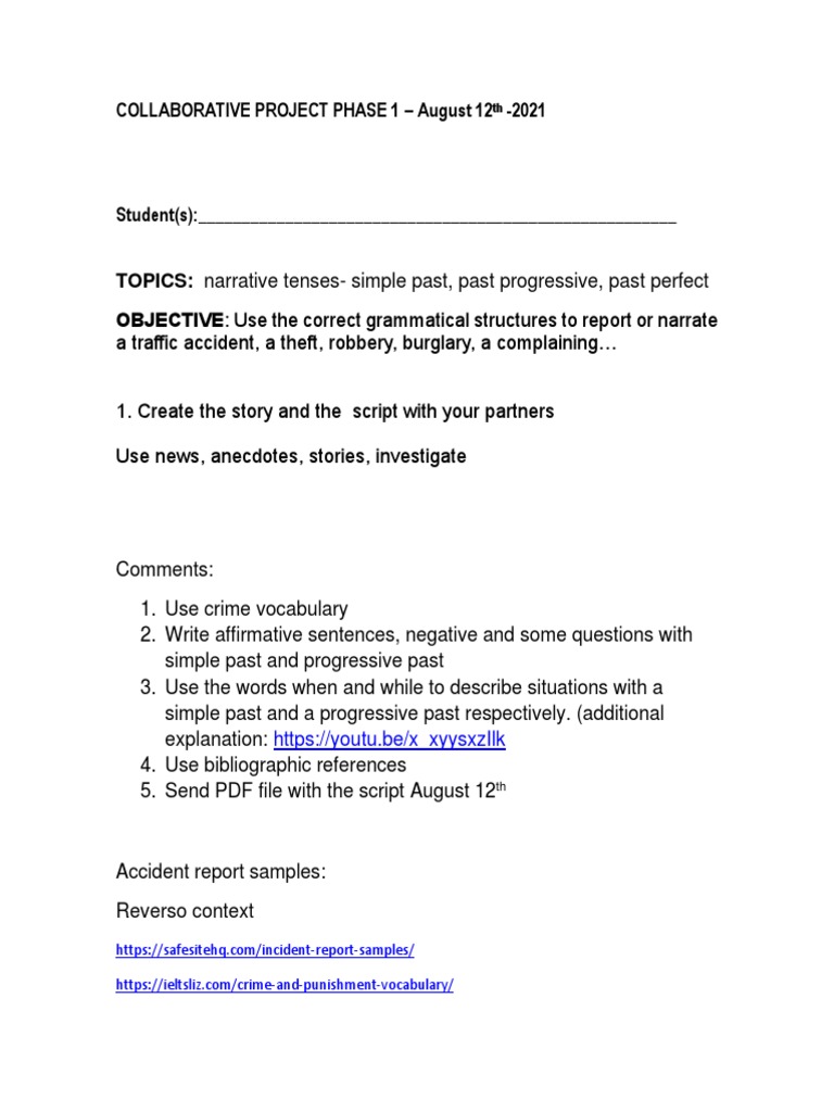 Collaborative Project on Narrative Tenses | PDF