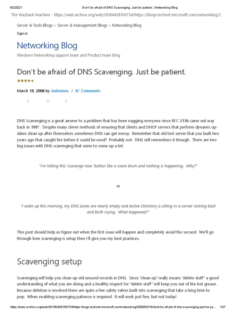 Don't Be Afraid of DNS Scavenging. Just Be Patient. - Networking Blog ...