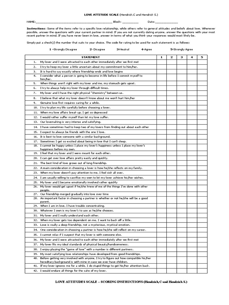 Activity 5 Love Attitude Scale | PDF | Virtue | Psychology