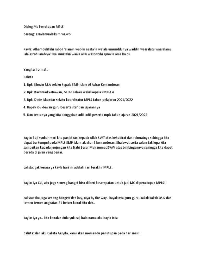 Dialog MC Penutupan MPLS | PDF