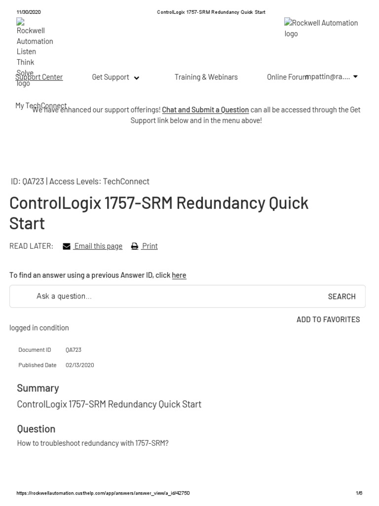 ControlLogix 1757-SRM Redundancy Quick Start | PDF | Ethernet | Software