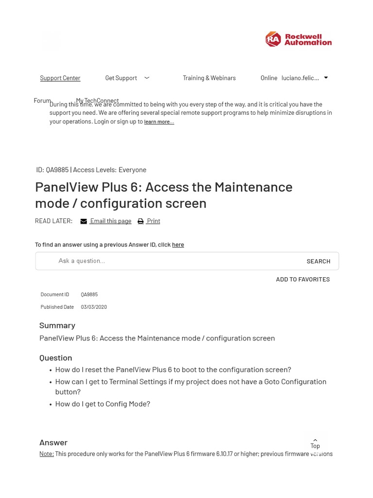 PanelView Plus 6 - Access The Maintenance Mode - Configuration S | PDF | Booting | Computer Terminal