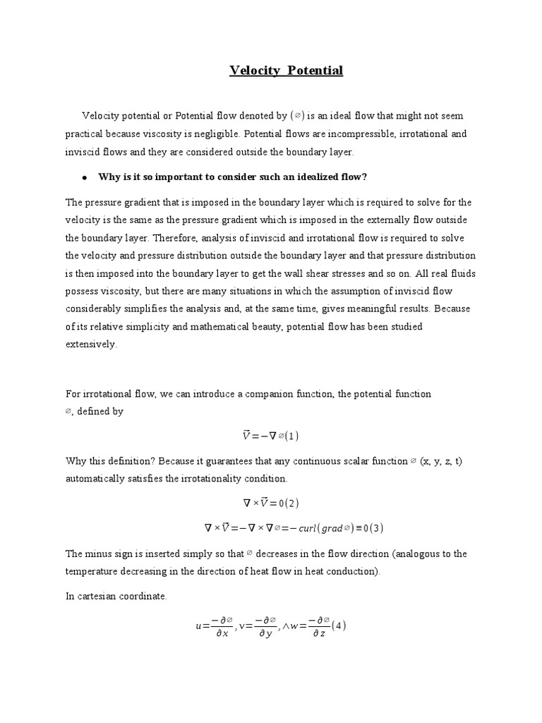 Velocity Potential | PDF | Fluid Mechanics | Boundary Layer