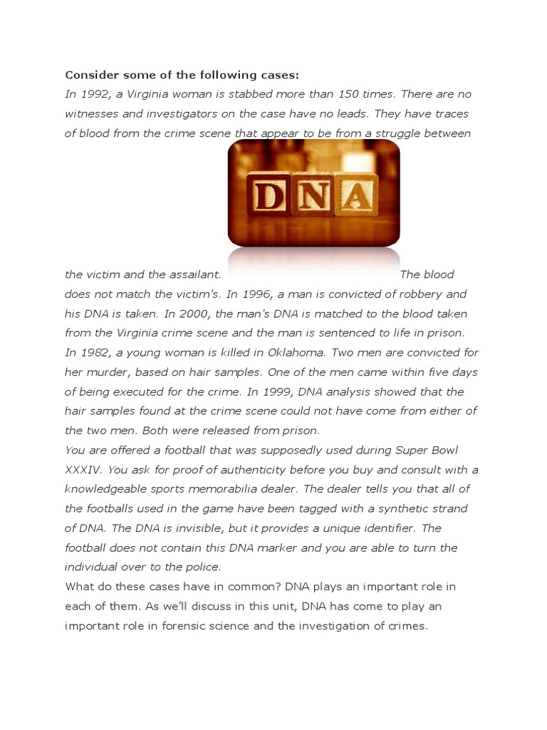 Unit 7 Forensic Sciences | PDF | Dna Profiling | Dna