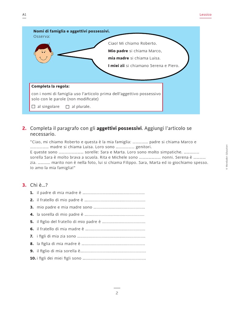 Famiglia ESERCIZI DI VOCABOLARIO | PDF