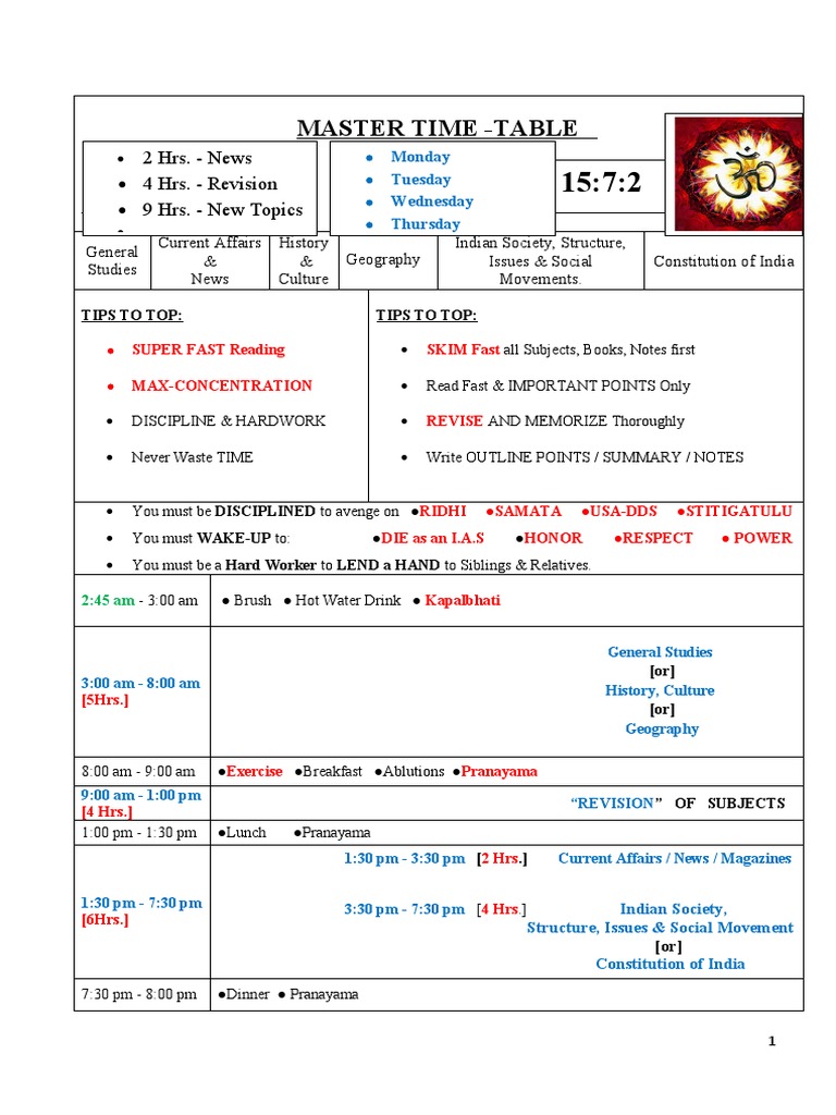 Master Time - Table: 2 Hrs. - News 4 Hrs. - Revision 9 Hrs. - New ...