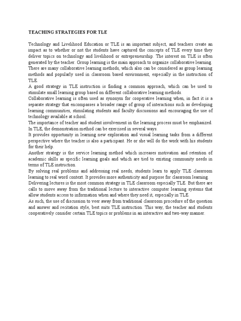 Teaching Strategies For Tle | PDF