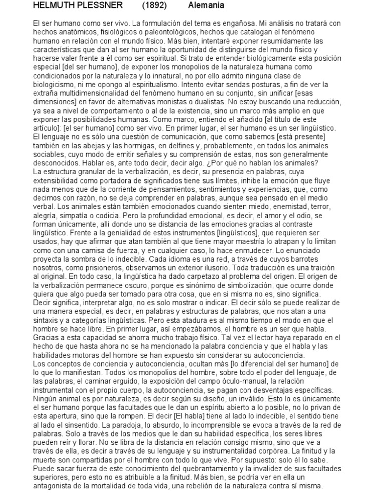 1892 Helmuth Plessner | PDF | Las emociones | Cognición