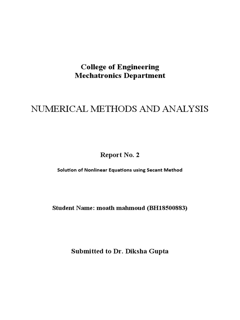 Numerical Methods and Analysis: College of Engineering Mechatronics ...