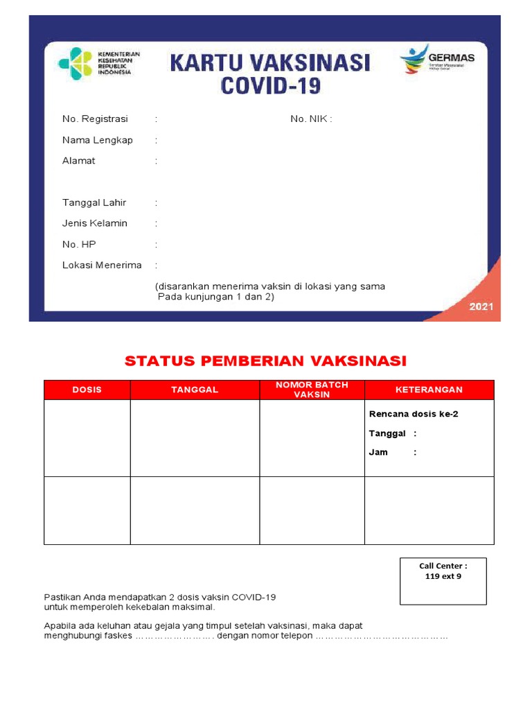 Kartu Vaksinasi Covid 19 Pdf