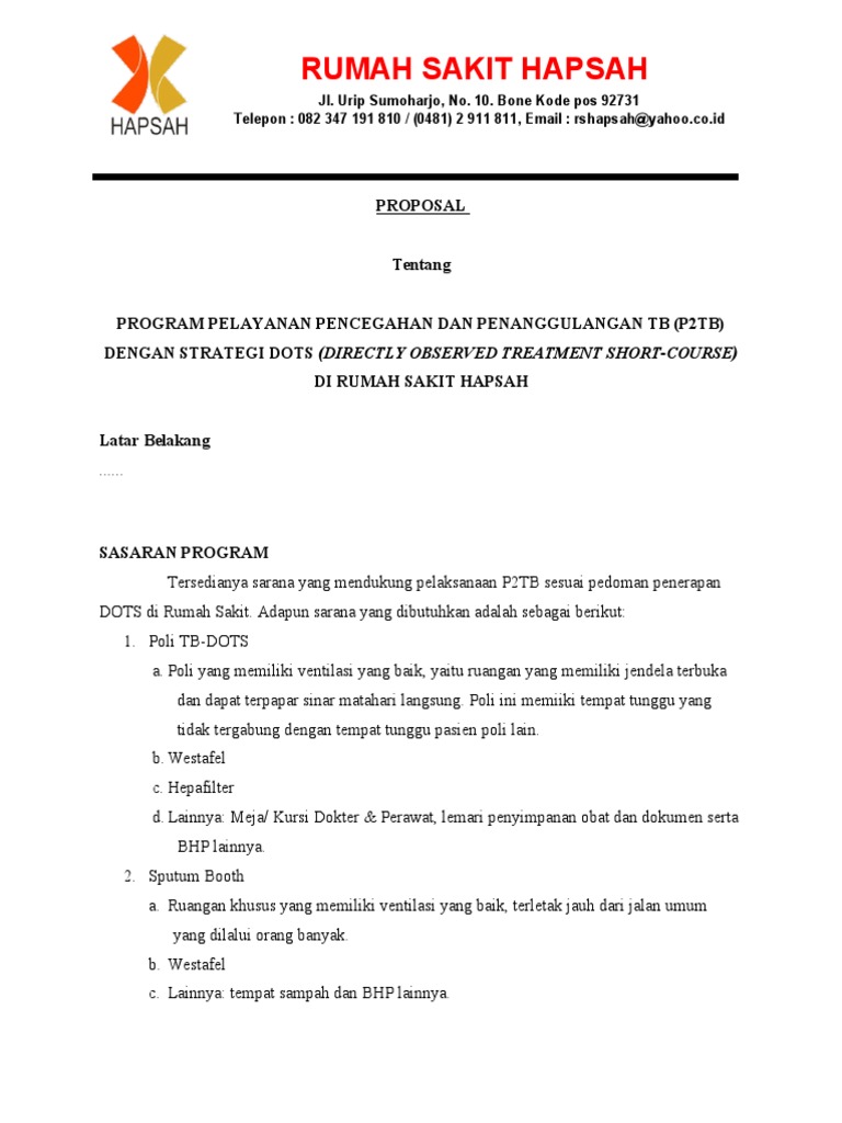 Proposal Sarana P2TB - DOTS | PDF