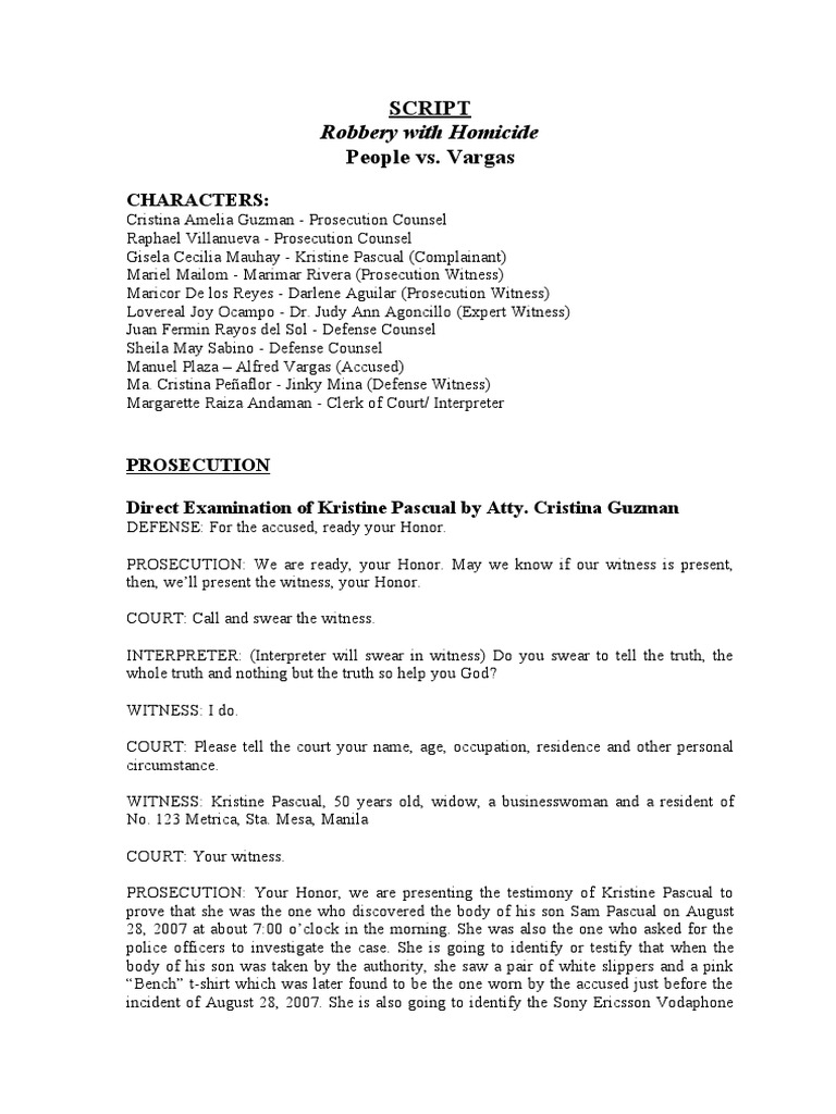 Robbery Homicide Case: People vs. Vargas | PDF | Witness | Testimony