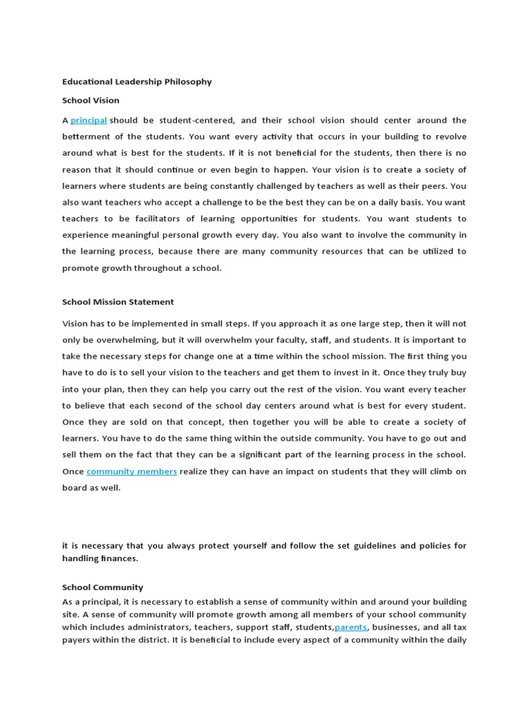 Educational Leadership Philosophy | Download Free PDF | Teachers ...