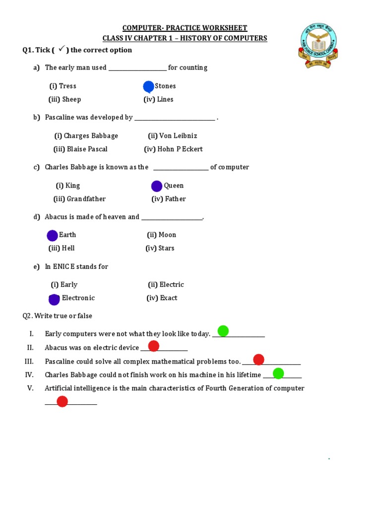 Worksheet On Generation of Computer (Class - 5) | PDF | Mathematics ...