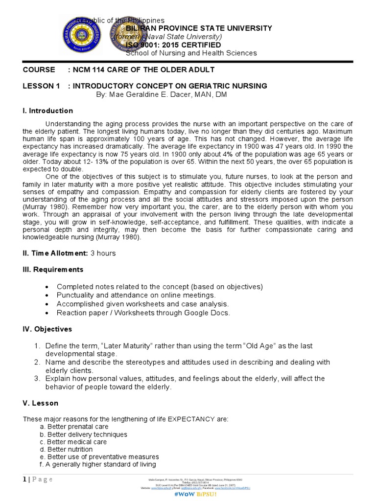 NCM 114 Lesson 1 | PDF | Nursing | Apa Style