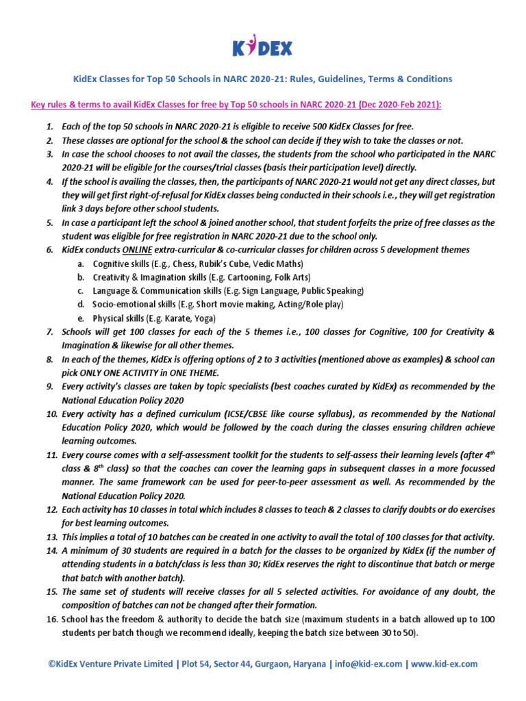KidEx School Classes - RuleBook | PDF