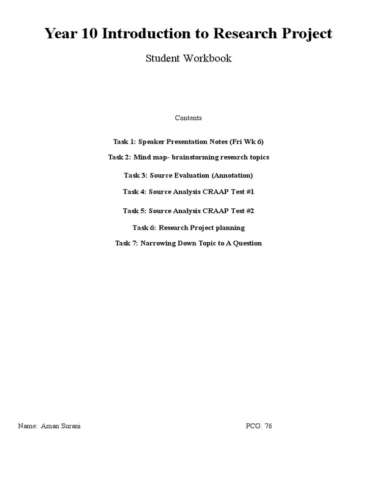 Year 10 Introduction To Research Project: Student Workbook | PDF ...