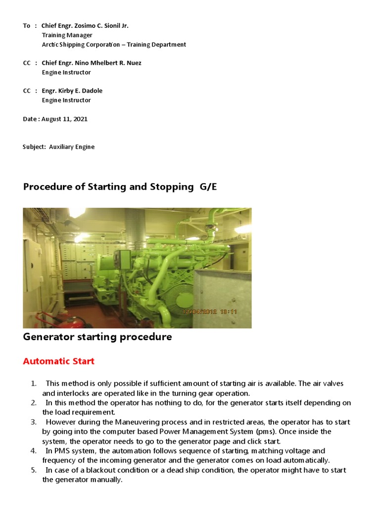 Procedure of Starting and Stopping G/E | PDF | Electric Generator ...
