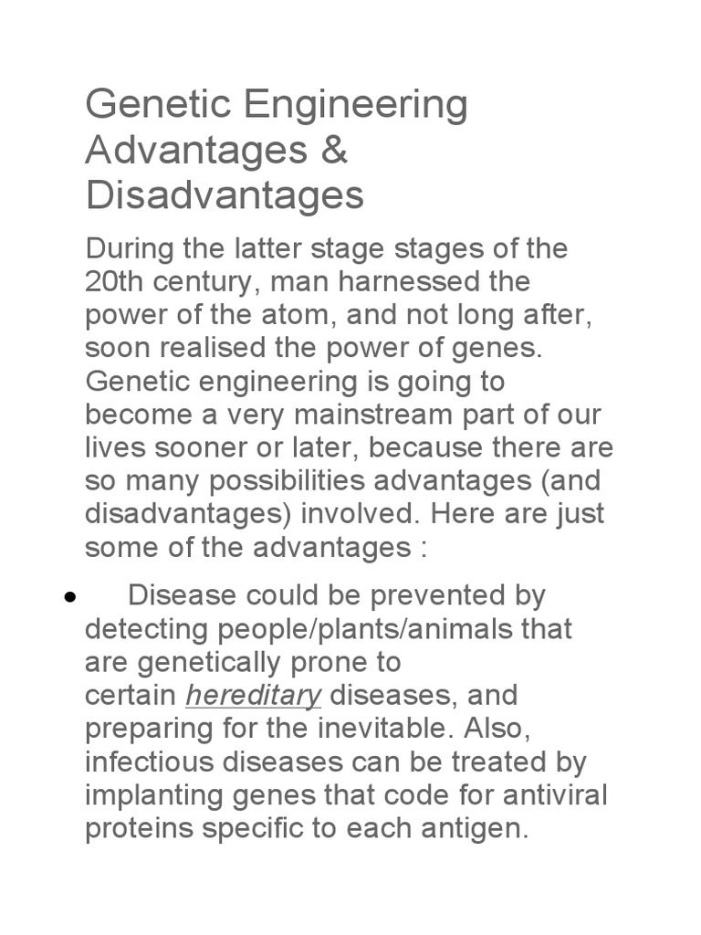 Genetic Engineering Advantages & Disadvantages | PDF | Genetics | Cloning
