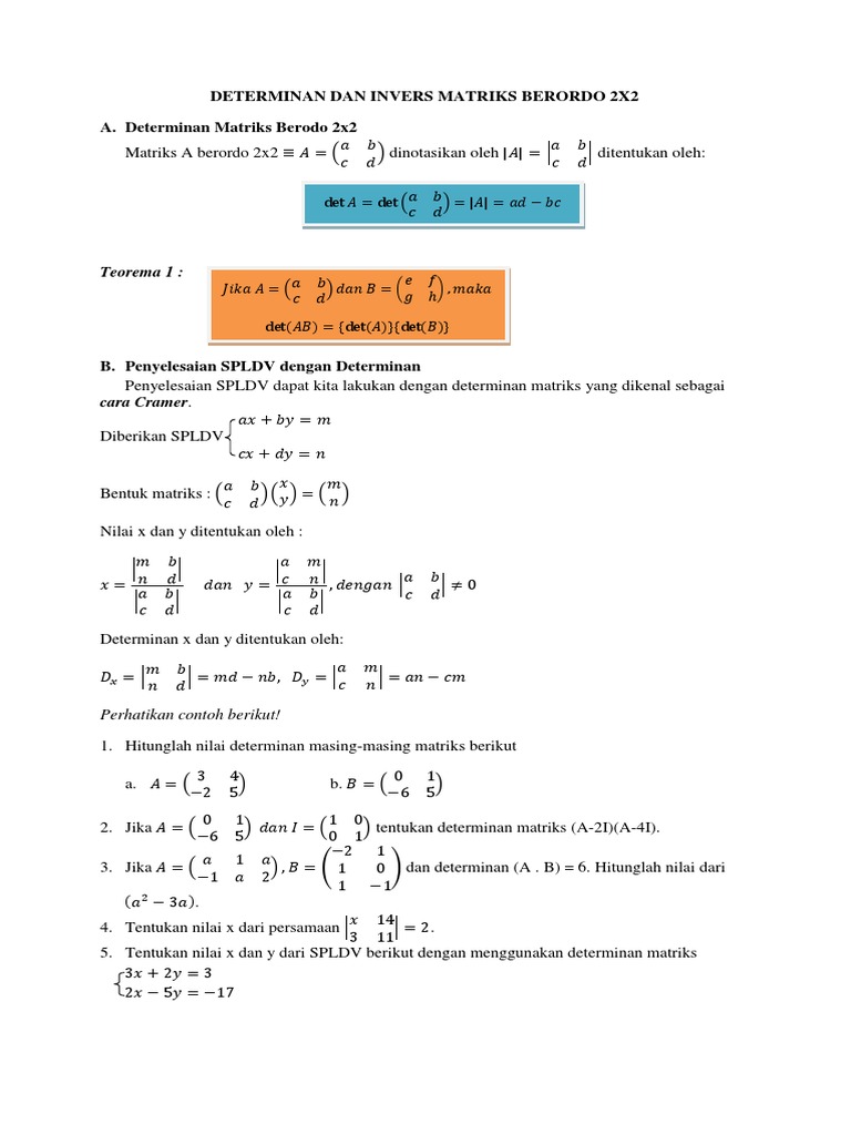 Determinan dan Invers Matriks 2x2 | PDF | Sains & Matematika