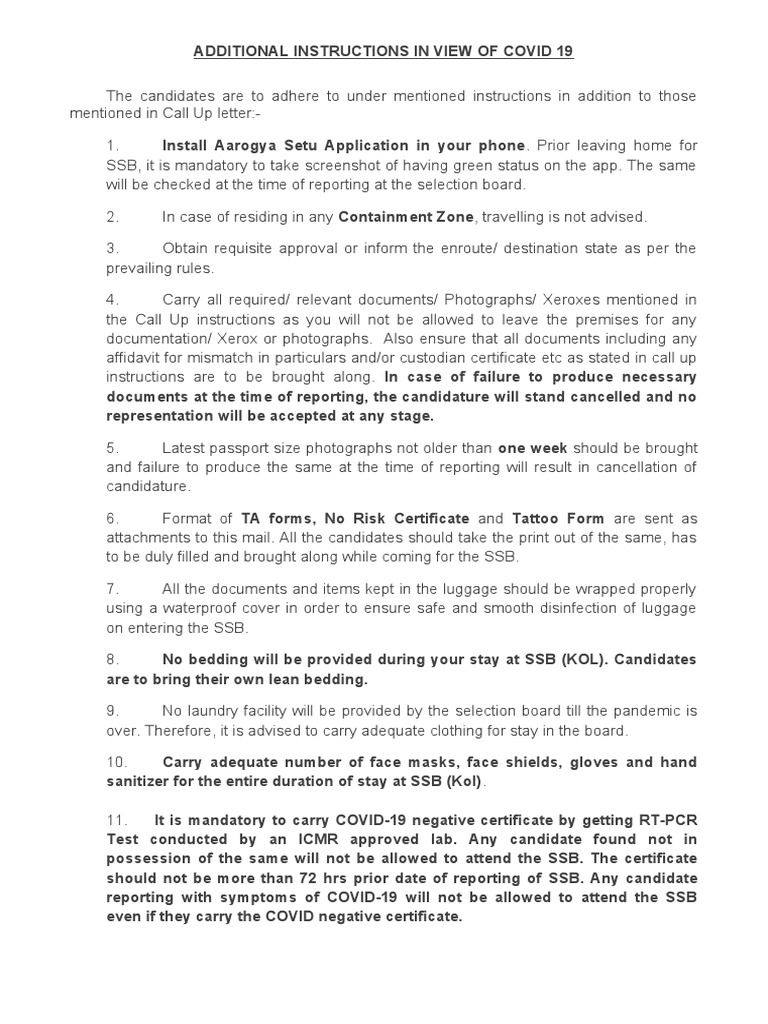 Additional Instructions in View of Covid 19 | PDF | Fare