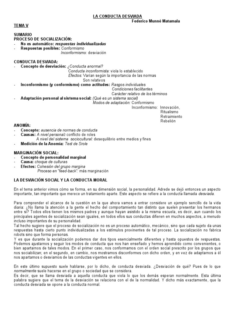 Tema V. LA CONDUCTA DESVIADA | PDF | Comportamiento | Sicología