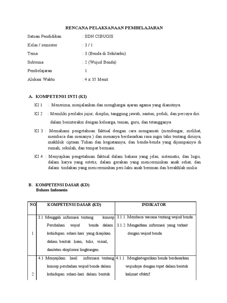 Contoh RPP Kelas 3 Tema 3 Sub 2 PB 1 | PDF