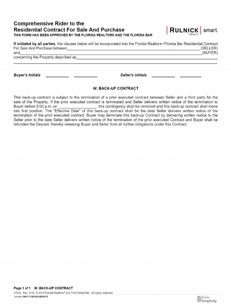 Florida Real Estate Back Up Contract Addendum | PDF