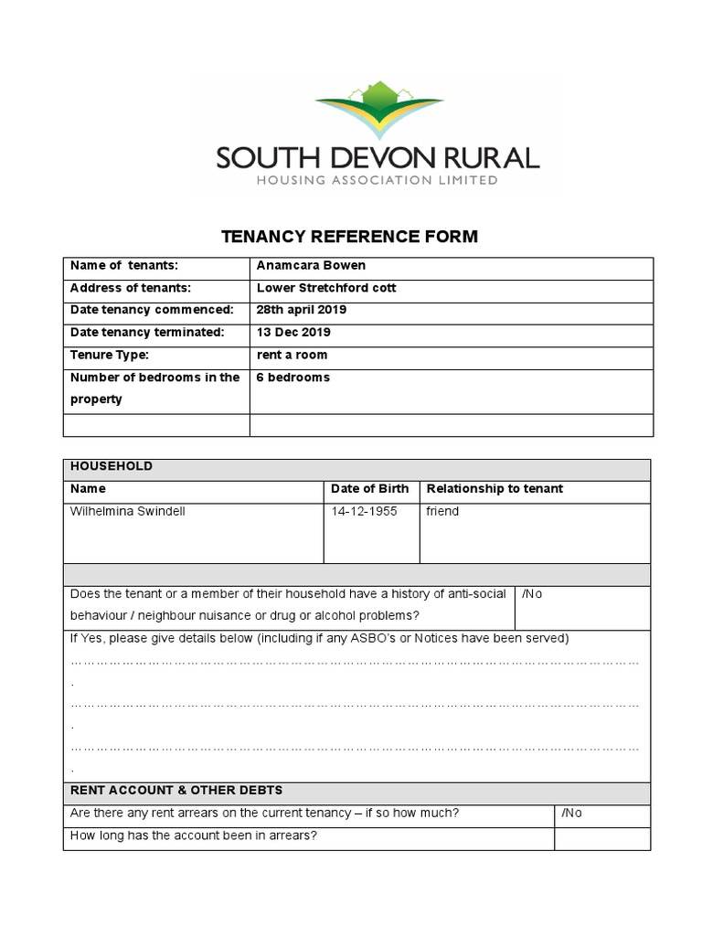 Tenancy Reference Form Completion | PDF | Leasehold Estate | Law And ...