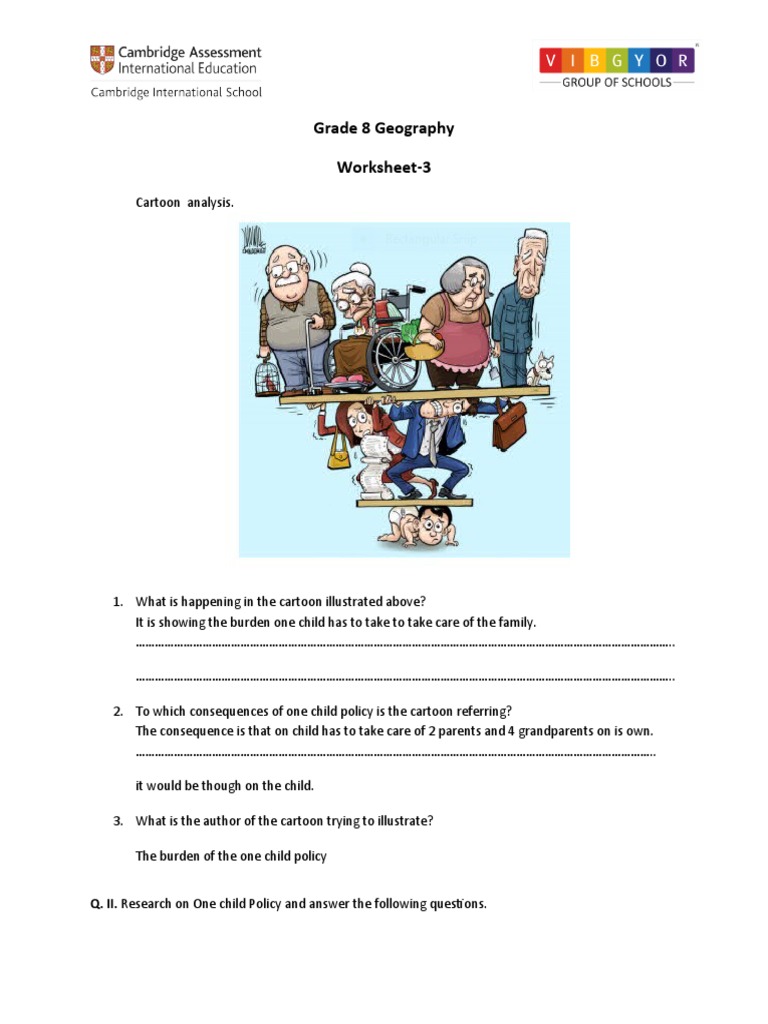 Grade 8 Geography Worksheet-3: Q. II. Research On One Child Policy and ...