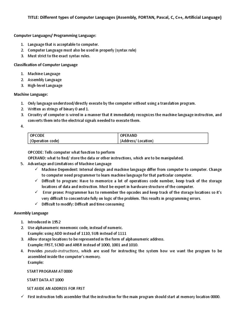 Different Types of Programming Language | PDF | Assembly Language ...