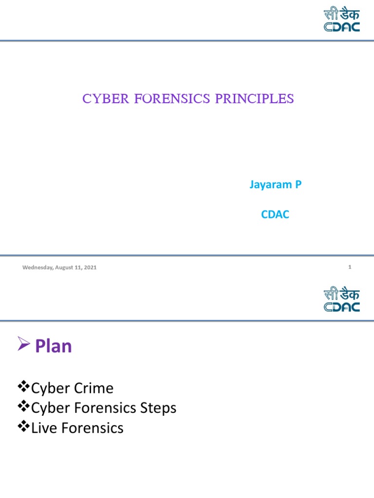 Cyber Forensics Principles: Jayaram P Cdac | PDF | Computer Forensics | Computer Data Storage