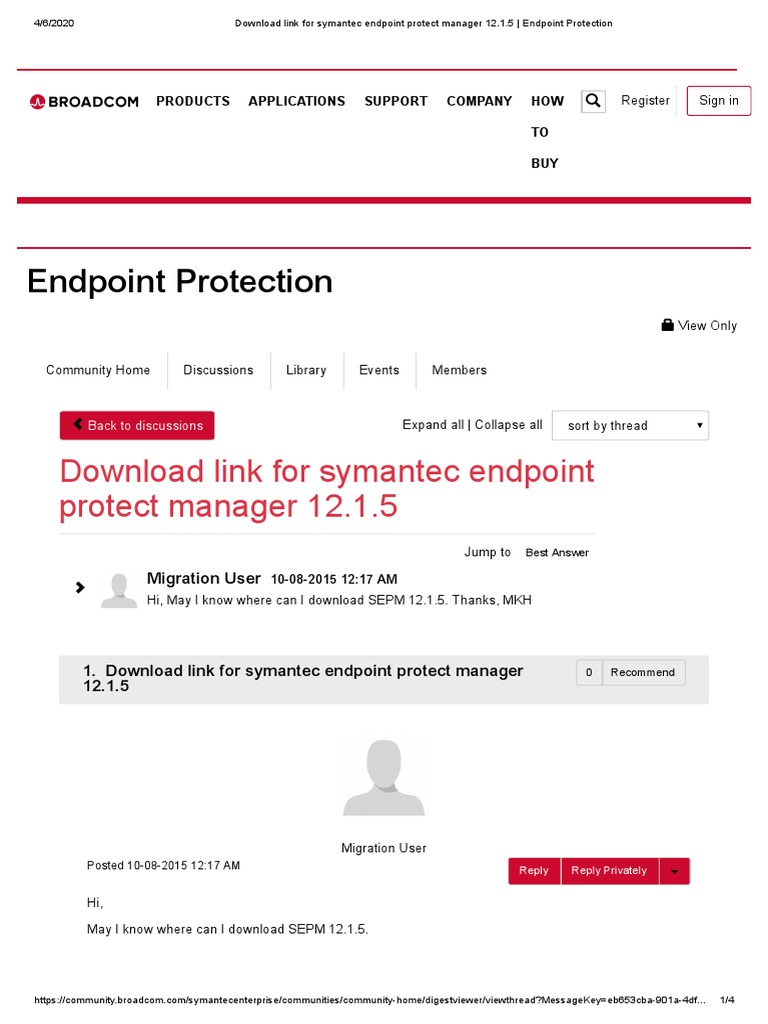 Link For Symantec Endpoint Protect Manager 12.1.5 - Endpoint Protection ...