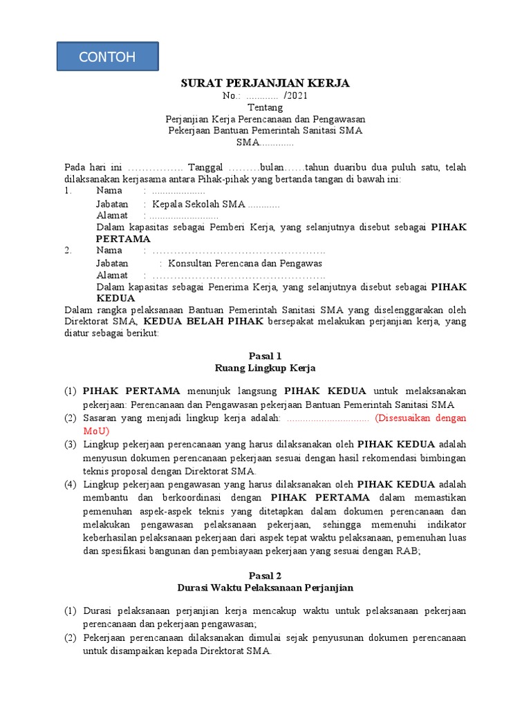 00 Contoh Surat PKS Sekolah Dan Konsultan | PDF