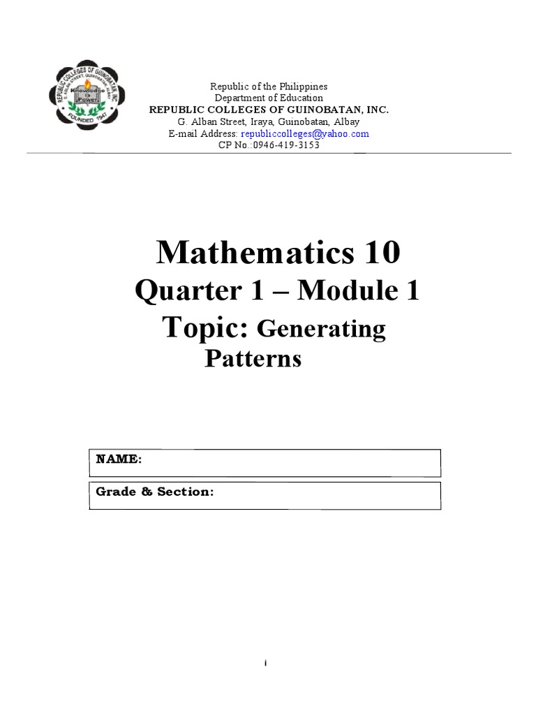 Mathematics 10: Quarter 1 - Module 1 | PDF | Sequence | Numbers