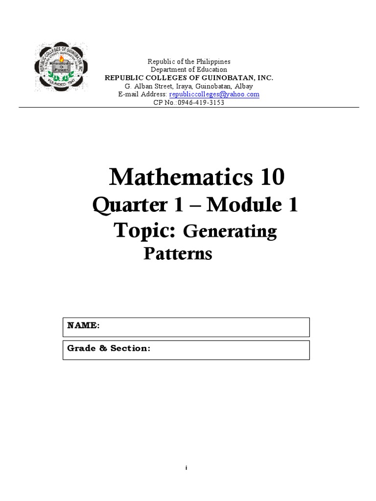 Grade 10 Math Module Junior High | PDF | Numbers | Sequence